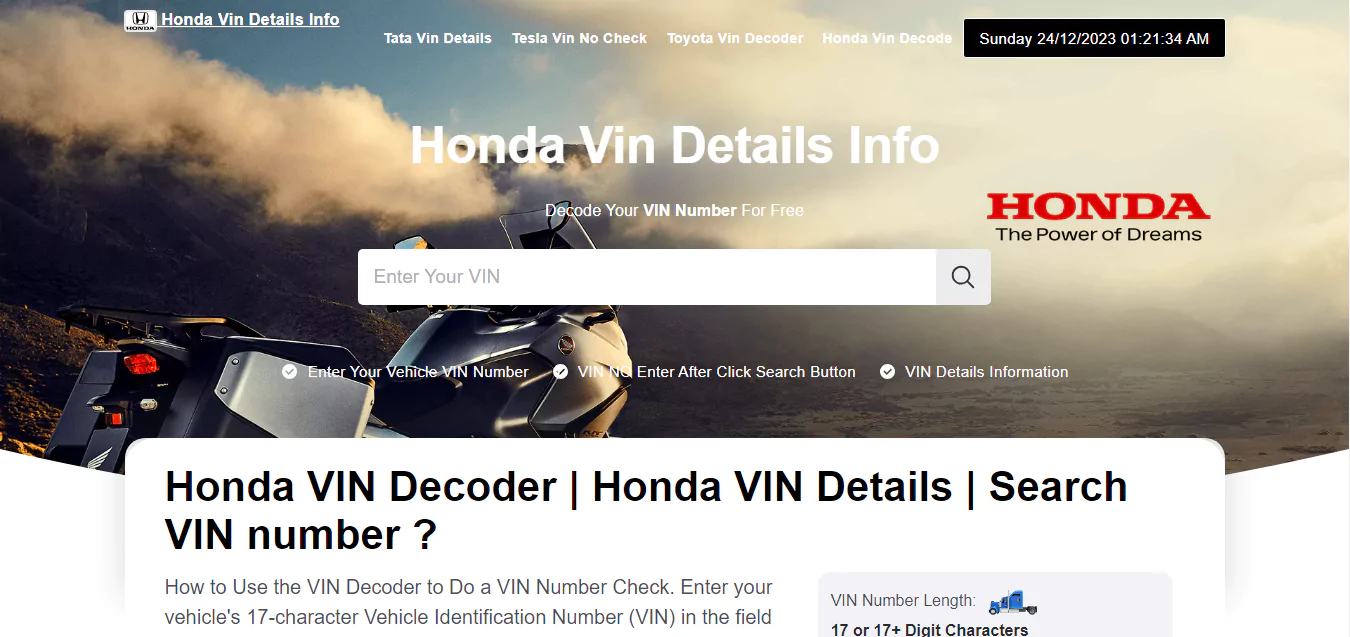 Honda VIN Number Decode | VIN number search of Honda
